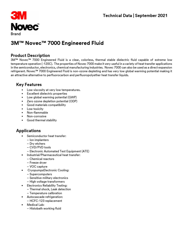 Novec 7000 Engineered Fluid TDS | PDF