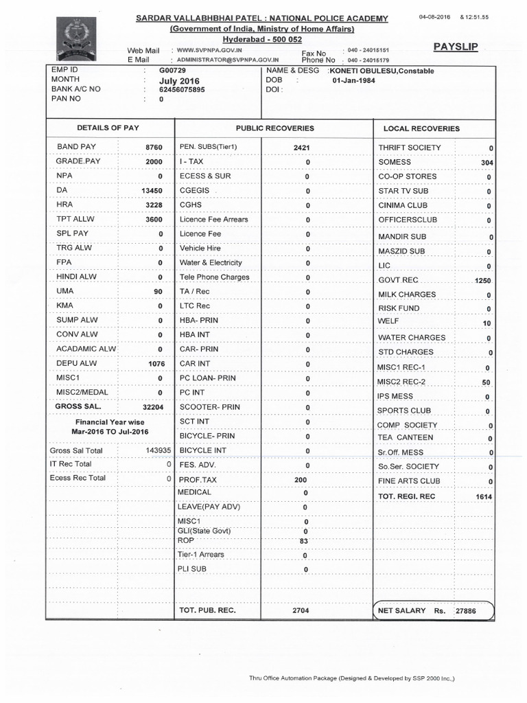 Pay Slip Koneti Obulus, CT | PDF