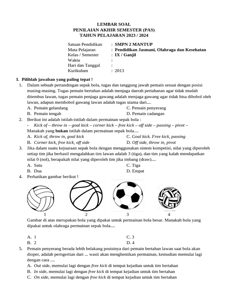 Soal Pas Pjok Kls 9 k13 | PDF