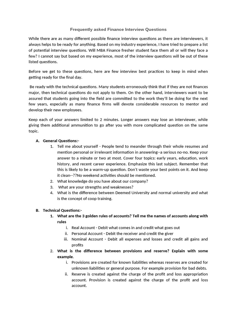 Essential Finance Interview Questions | PDF | Net Present Value ...