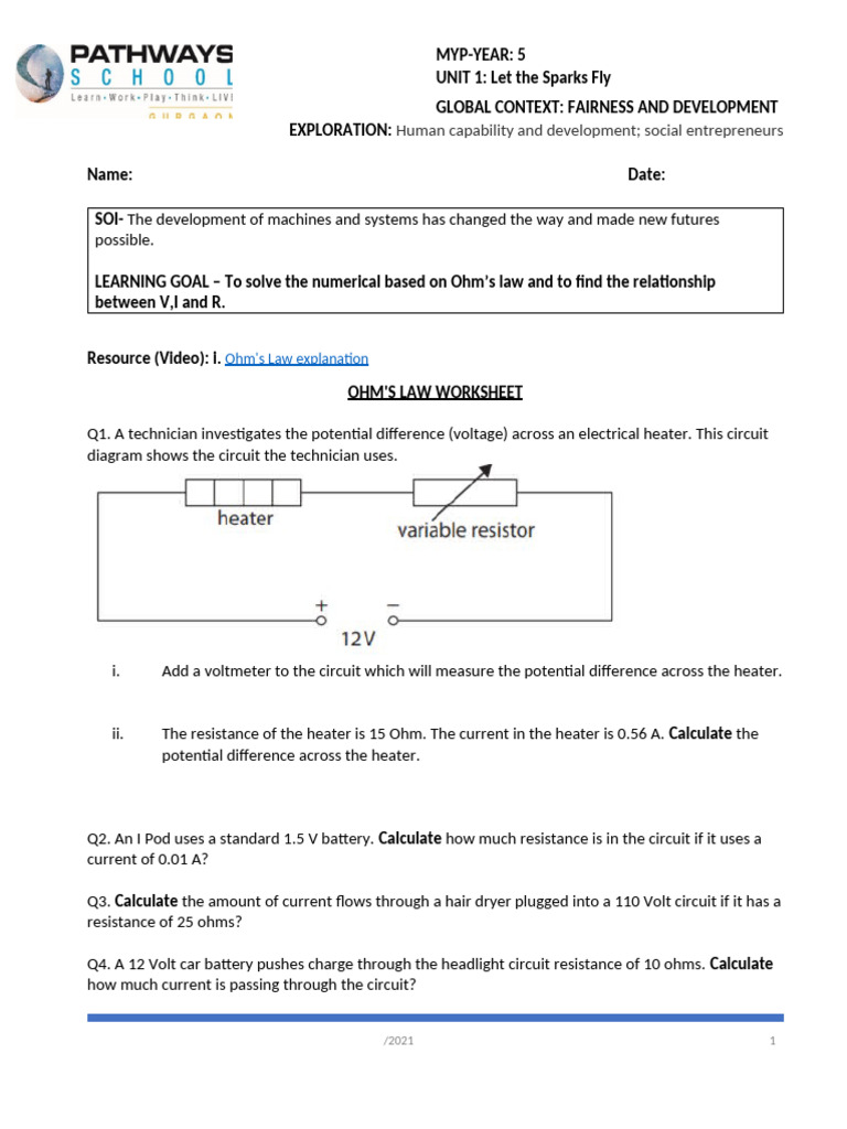WS-3 Ohms Law | PDF