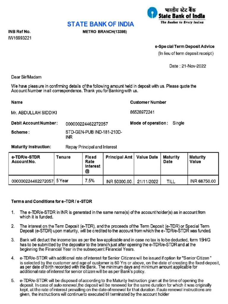 Sbi FD | PDF