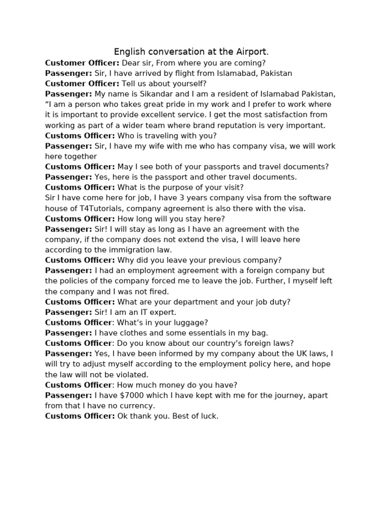 English Conversation at The Airport | PDF