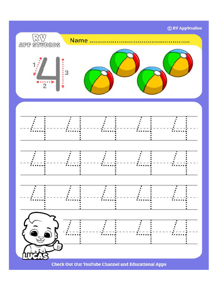 376 Free Printable Worksheets For Kids Number 4 Tracing Worksheets | PDF