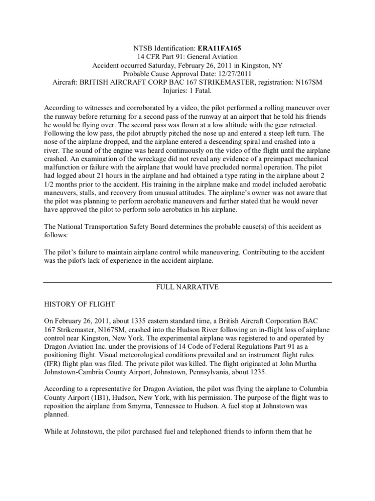 NTSB Report On Hudson River Plane Crash | PDF | Business | Law