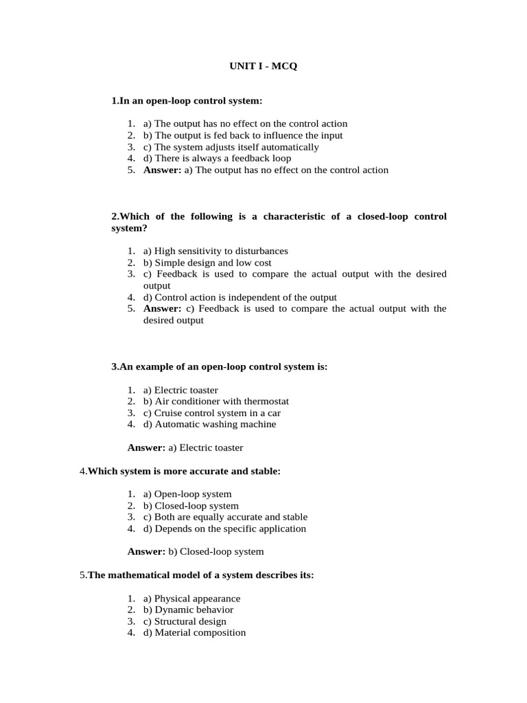 Unit I | PDF | Control Theory | Feedback