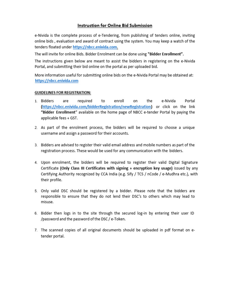 Instructions For Online Bid Submission | PDF