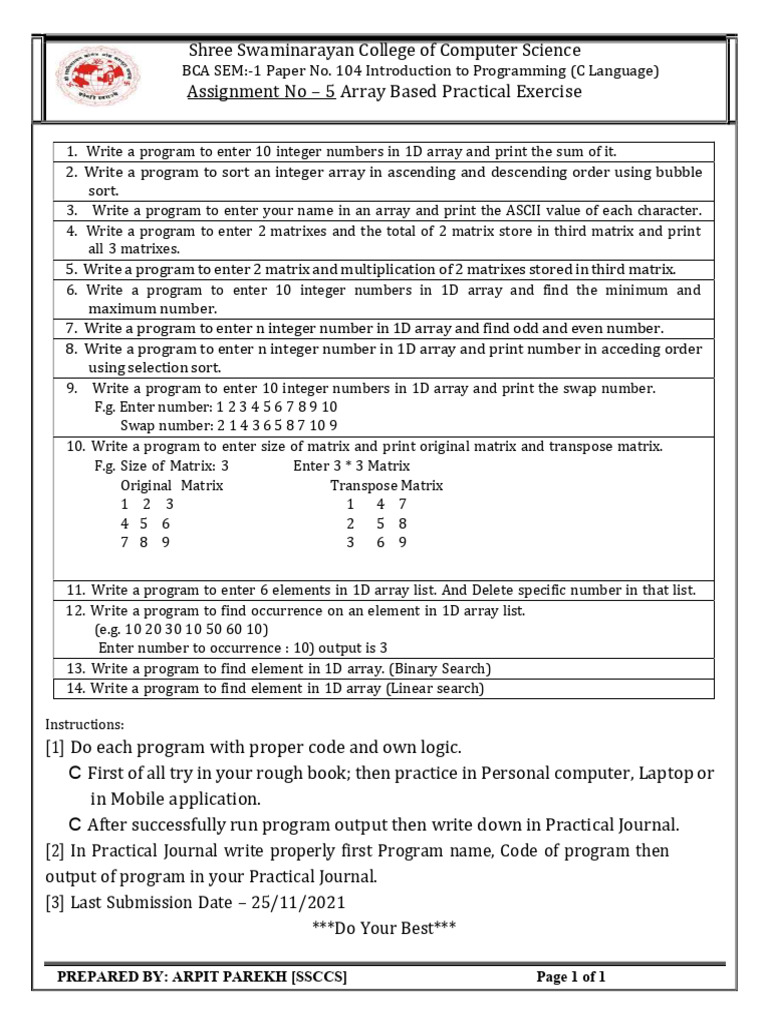 104 - Assignment 5 - C Lang | PDF