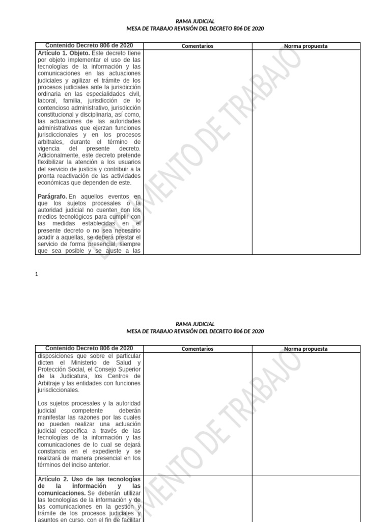 Decreto 806 de 2020 matriz de trabajo | PDF