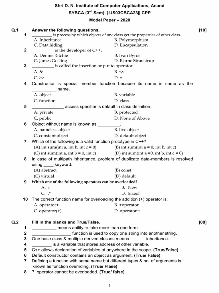 US03CBCA23 - CPP - Model Paper | PDF