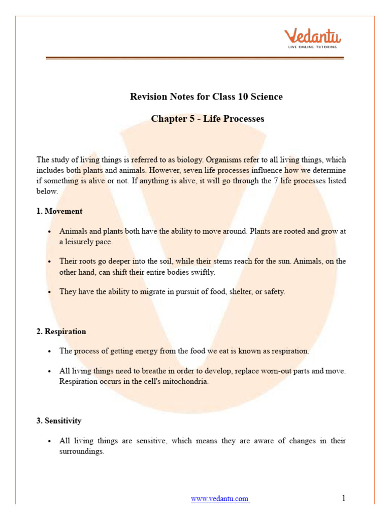 Get Life Processes Class 10 Notes PDF For FREE | PDF