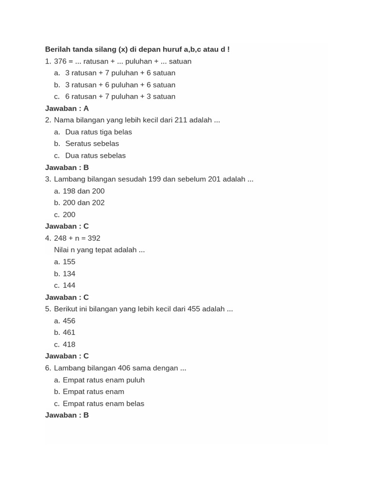 Soal PTS Matematika Kelas 2 Semester 1 Kumer | PDF