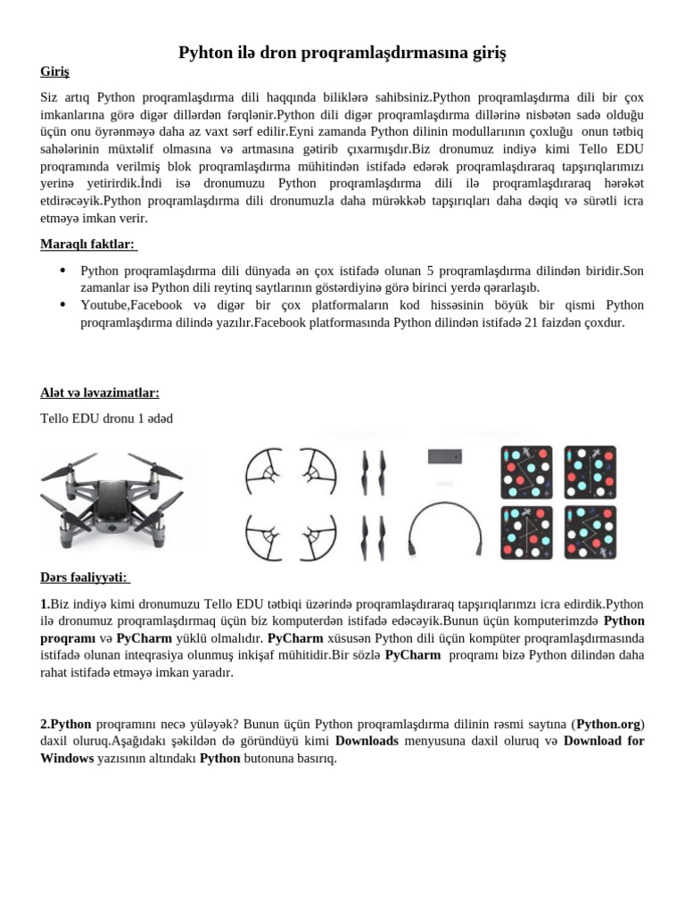 Pyhton Ilə Dron Proqramlaşdırmasına Giriş | PDF