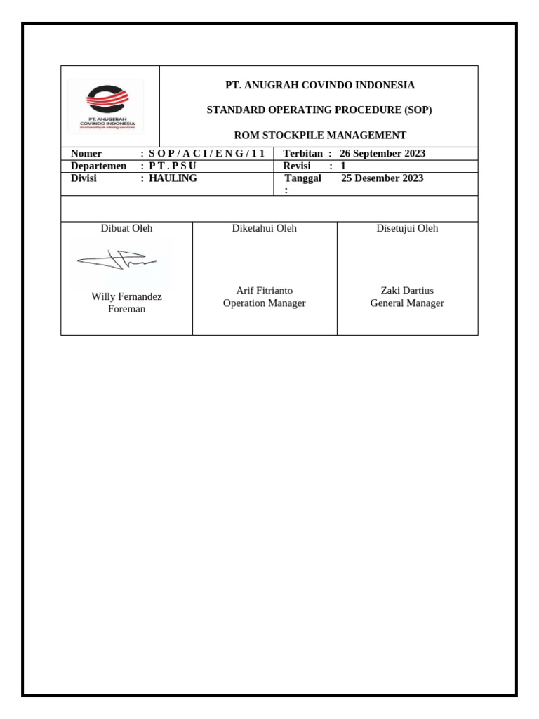 Sop SP Ge Rom Stockpile Managemen | PDF
