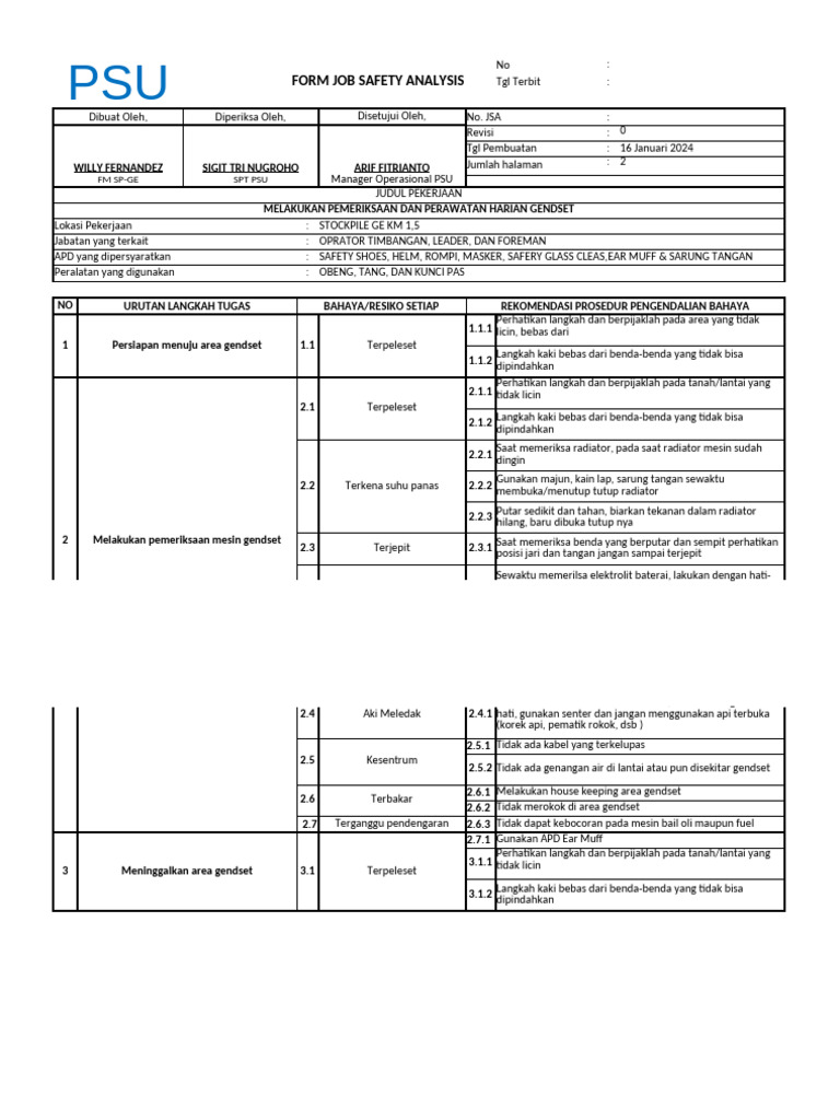 Jsa P2H Gendset | PDF