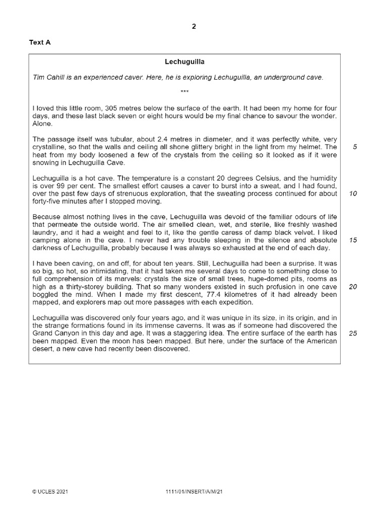 Cambridge Secondary Checkpoint - English (1111) April 2021 Paper 1 Non ...