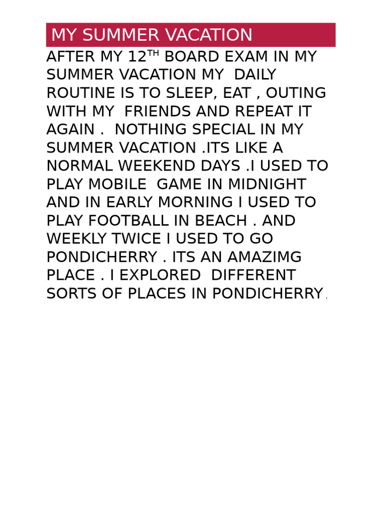 My Summer Vacation | PDF