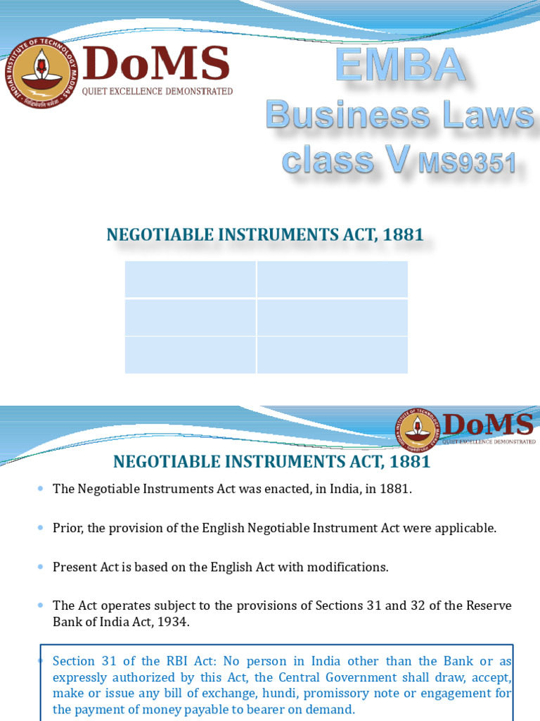 Class 4 The Negotiable Instrument Act | PDF