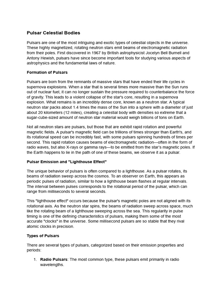 Pulsar Celestial Objects | PDF
