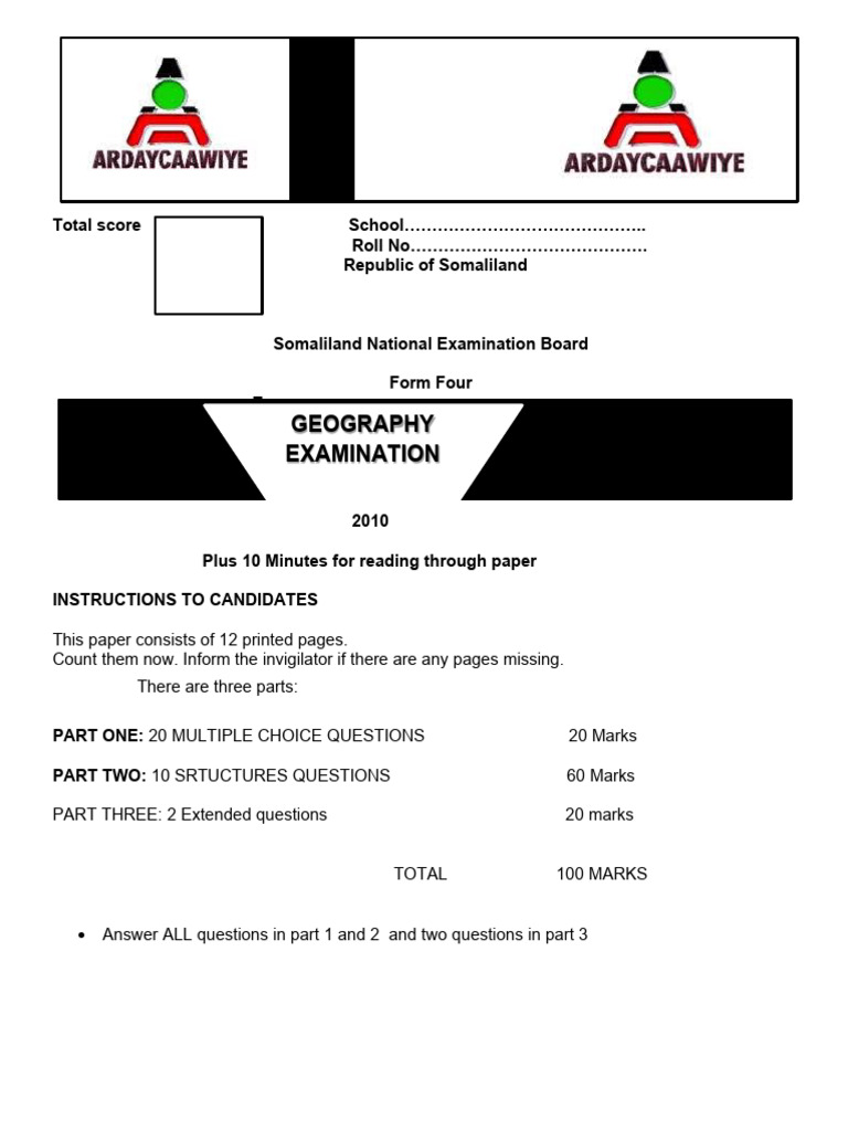 Geography Exam 2010 | PDF