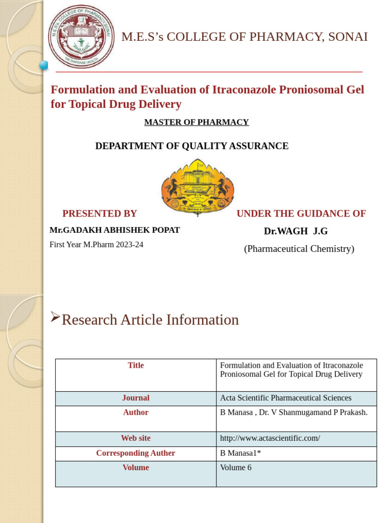 Formulation and Evaluation of Proniosomal Gel PPT-2 | PDF