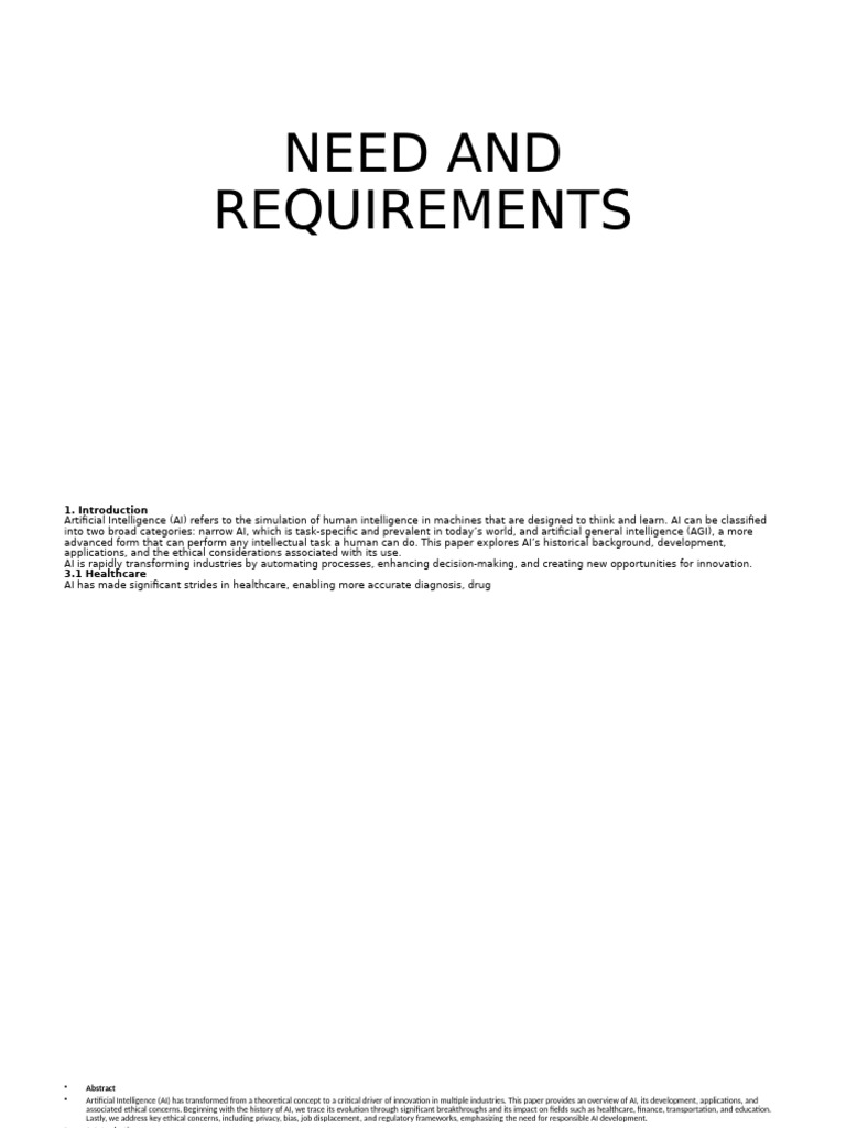 Need and Requirements | PDF