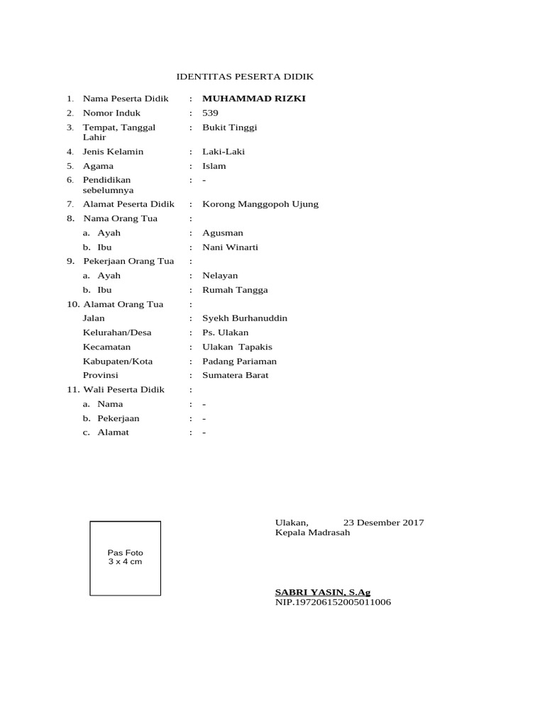 Biodata Rapor - 2 | PDF