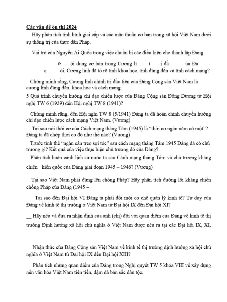 Các vấn đề ôn thi 2024 1 | PDF