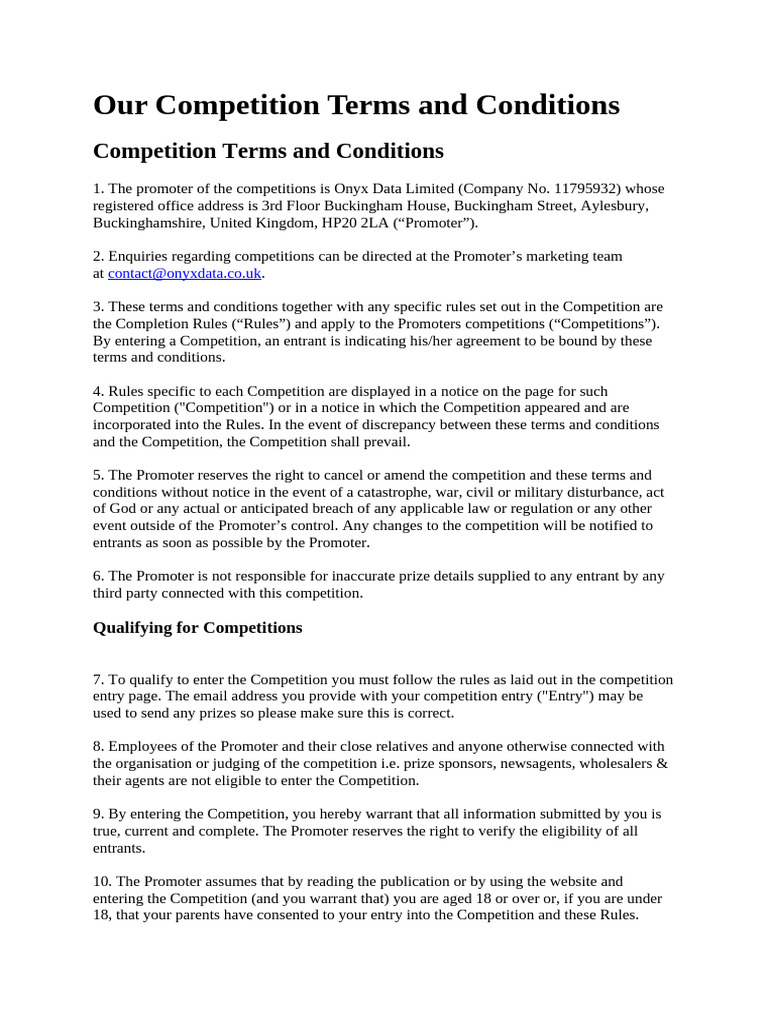Our Competition Terms and Conditions | PDF