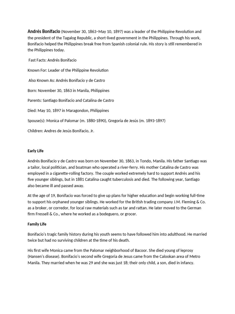 Andres Bonifacio info | PDF