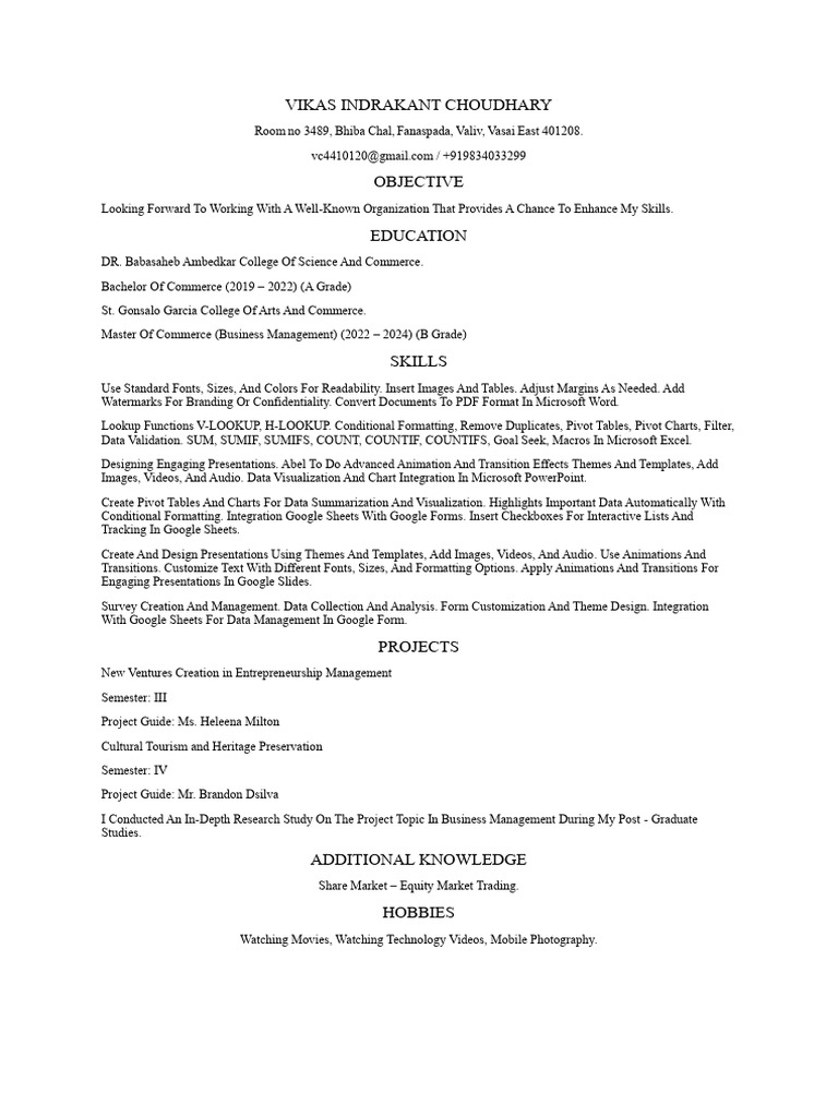 Vikas Resume Letter | PDF