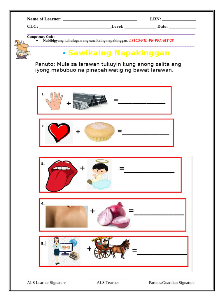 LS1 Fil. Worksheets -AE (Sawikain) | PDF