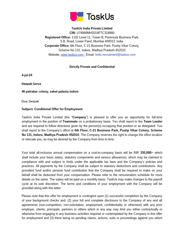 Offer Letter_Deepak_Gorya | PDF