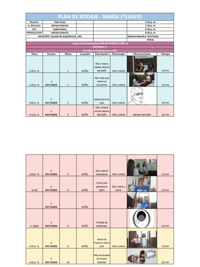 Plan de Rodaje (Dia 1) | PDF