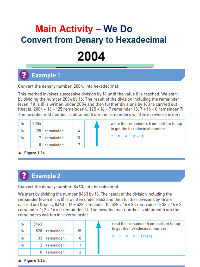 Numbers Systems - Hex To Denary and Denary To Hex Conversion | PDF