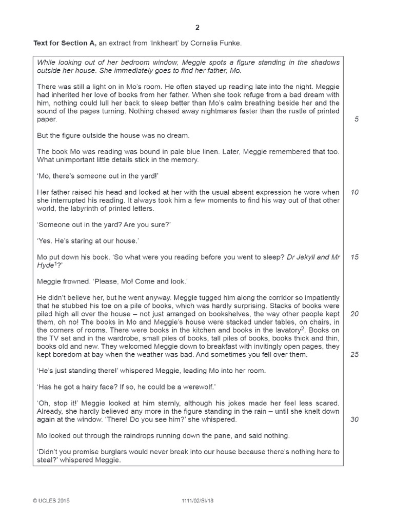 2018 English Specimen Paper 2 Insert | PDF