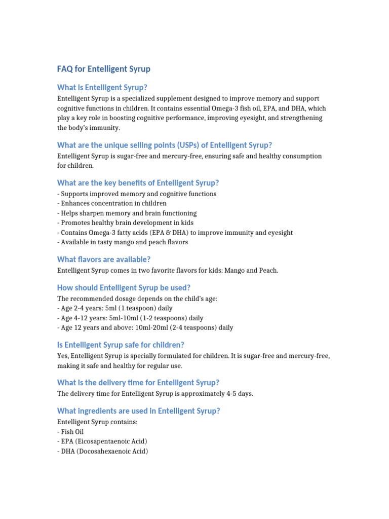 Entelligent Syrup FAQ | PDF