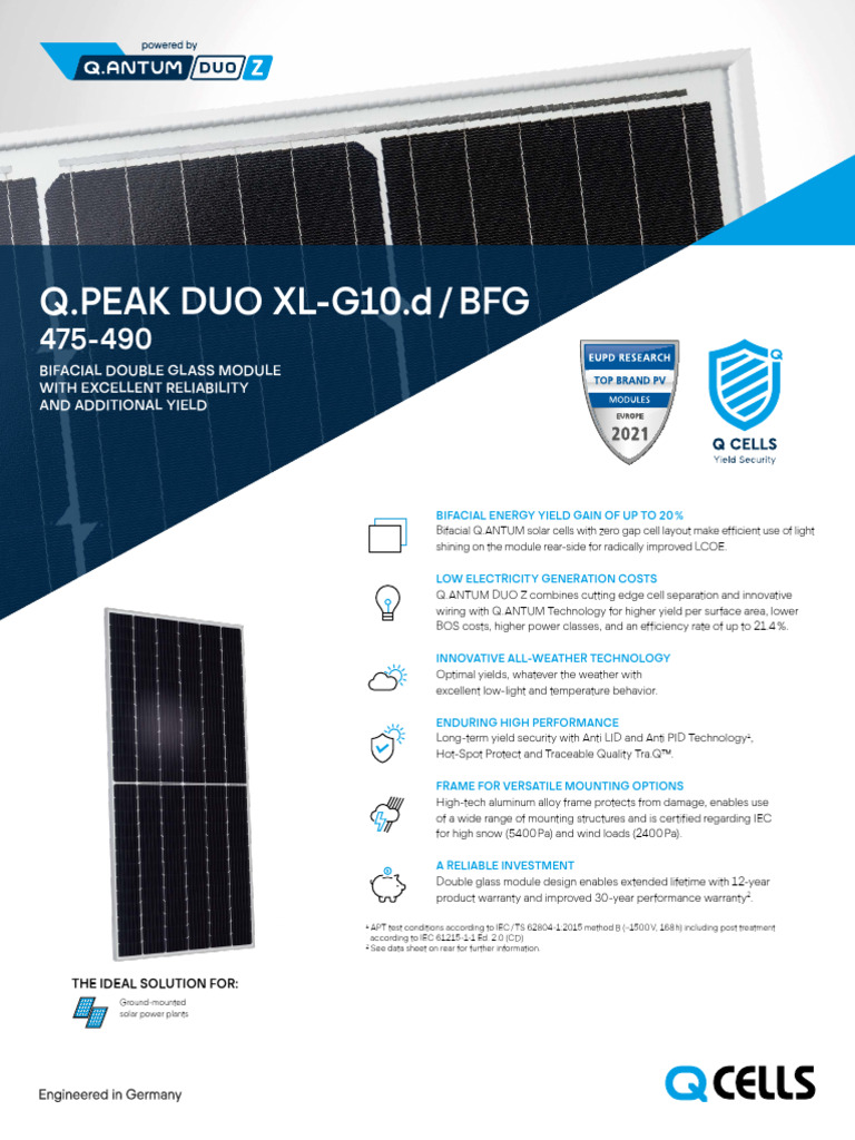 Q CELLS Data Sheet Q.PEAK DUO XL-G10.d-BFG 475-490 2021-06 Rev01 NA | PDF