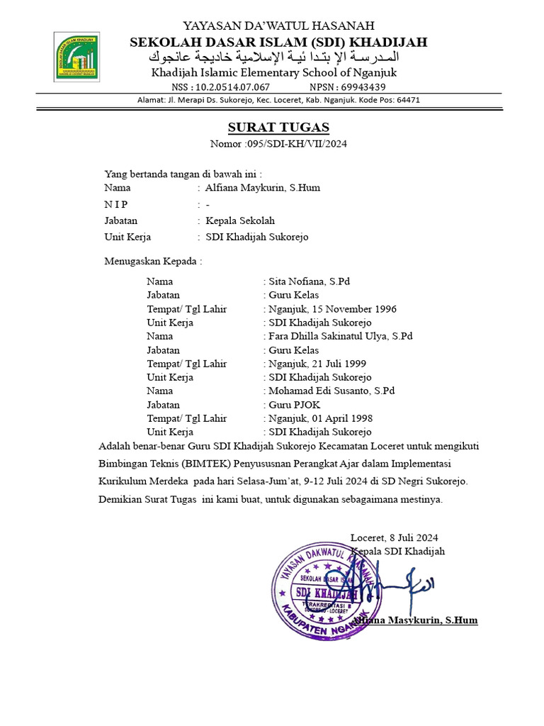 Surat Tugas Bimtek | PDF