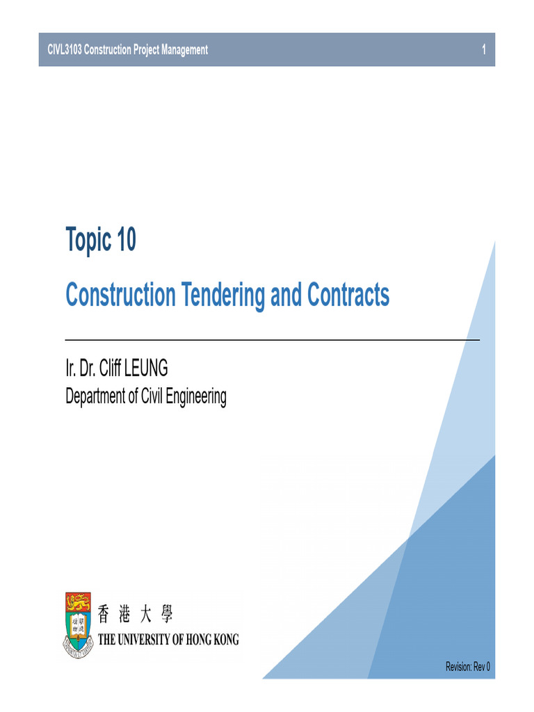 Topic 10 - Construction Tendering and Contracts (R0) | PDF