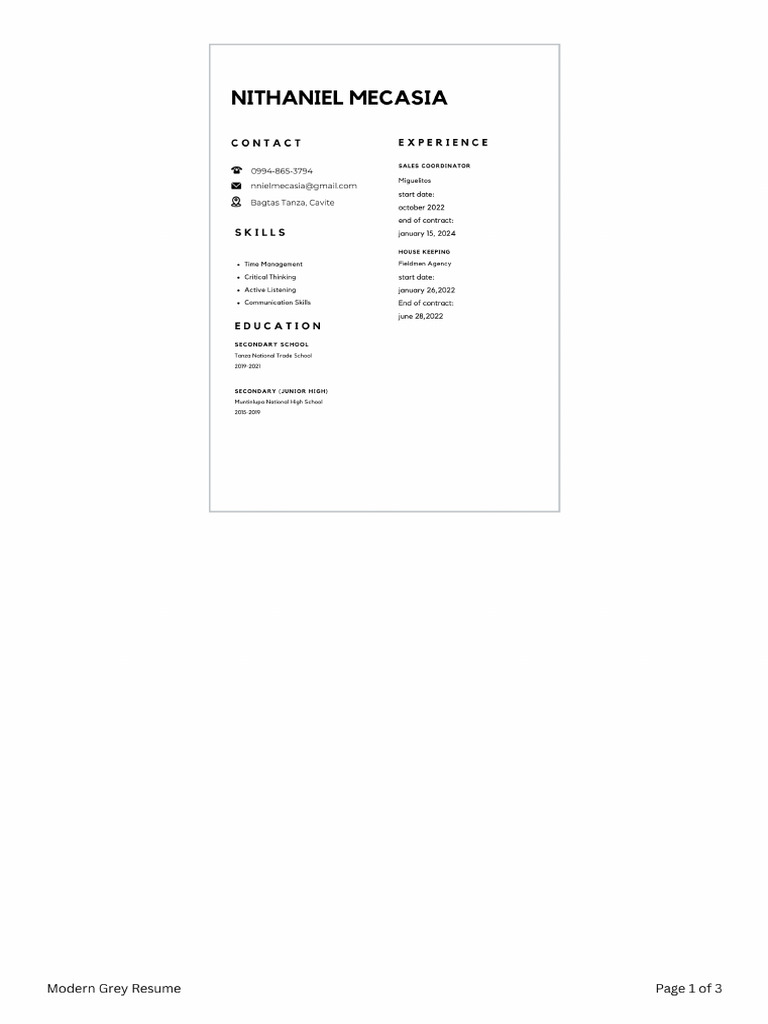 Modern Grey Resume 2 | PDF