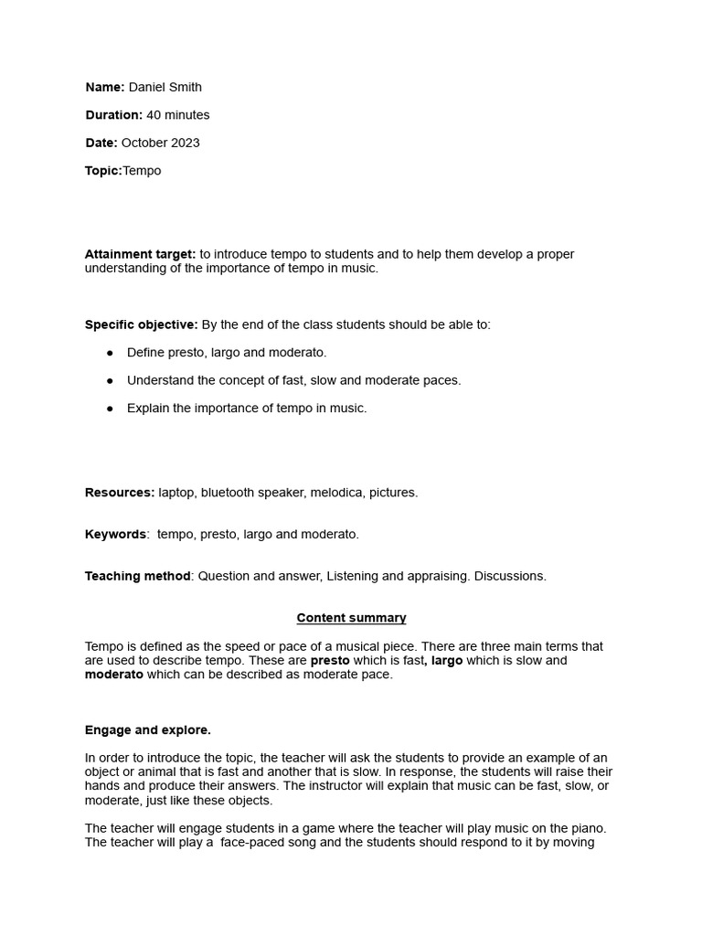 Music Tempo For Young Learners Pdf