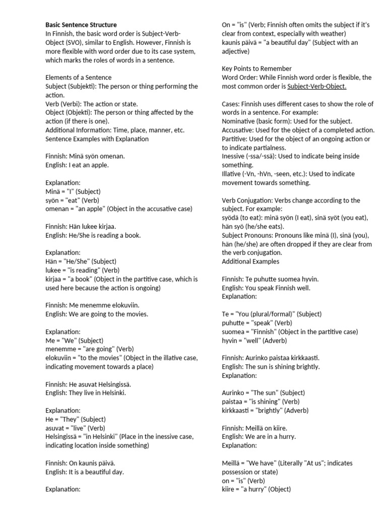 Basic Sentence Structure | PDF