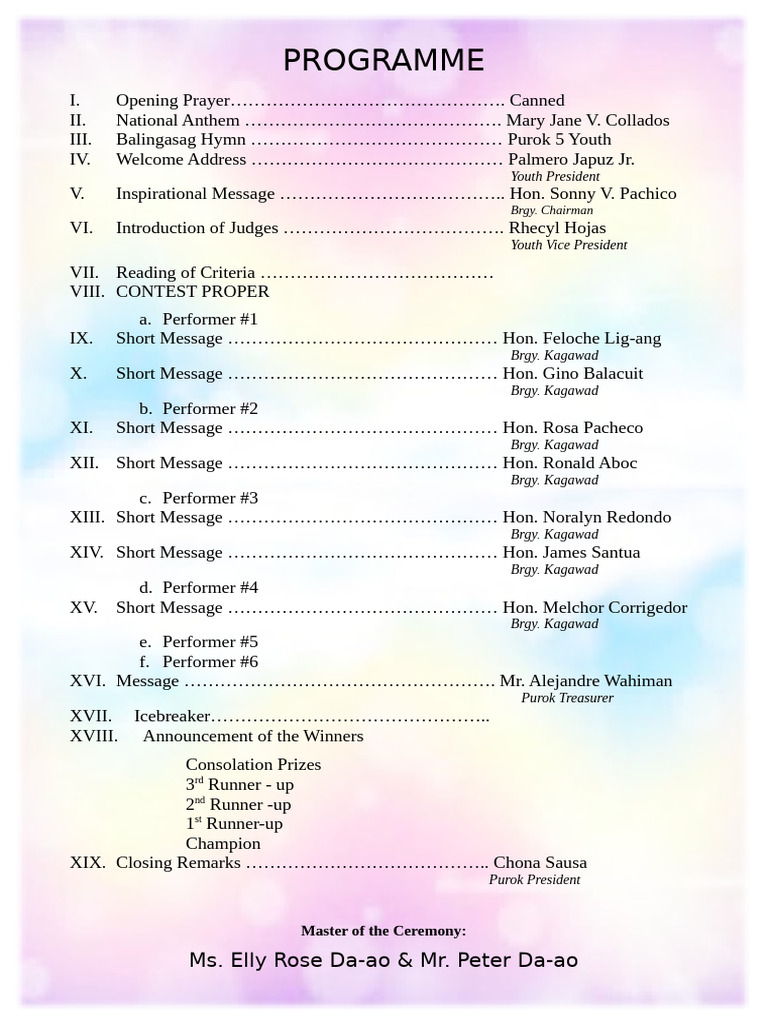 PROGRAMME Araw NG Purok 5 | PDF