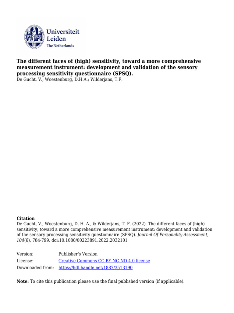 1887 - 3513190-The Different Faces of (High) Sensitivity, Toward A More ...