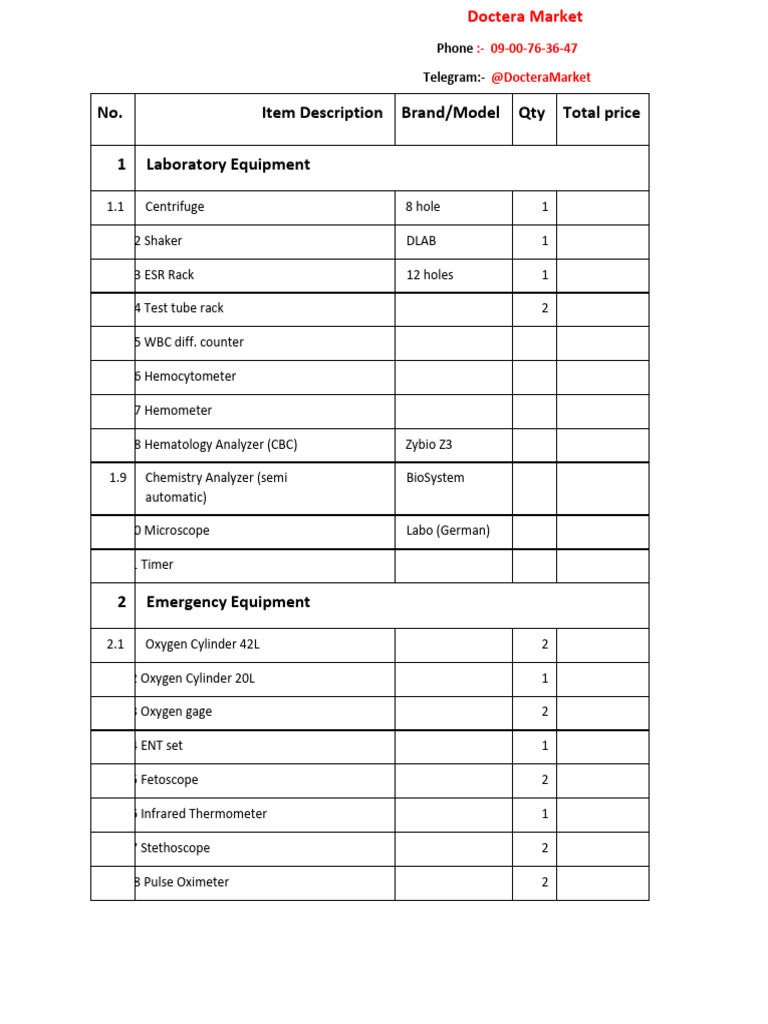 Medium Clinic Equip Complete | PDF