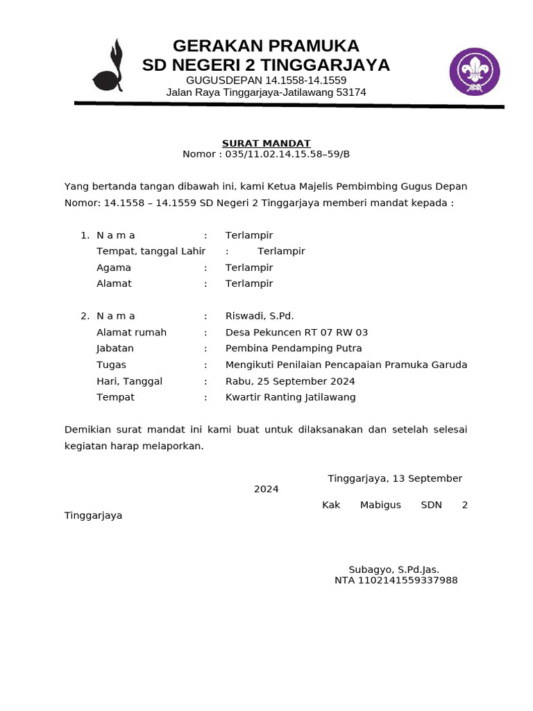 Surat Mandat Pramuka Garuda | PDF
