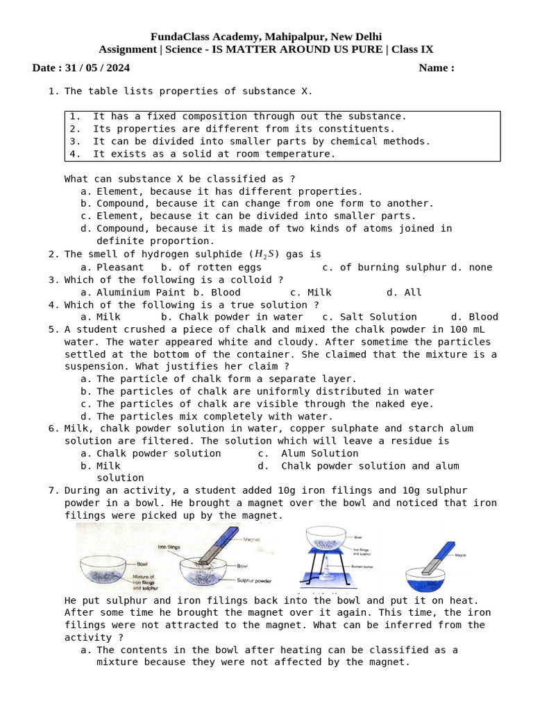 Class 09 - CHP 2 - IS MATTER AROUND US PURE - Assignment | PDF