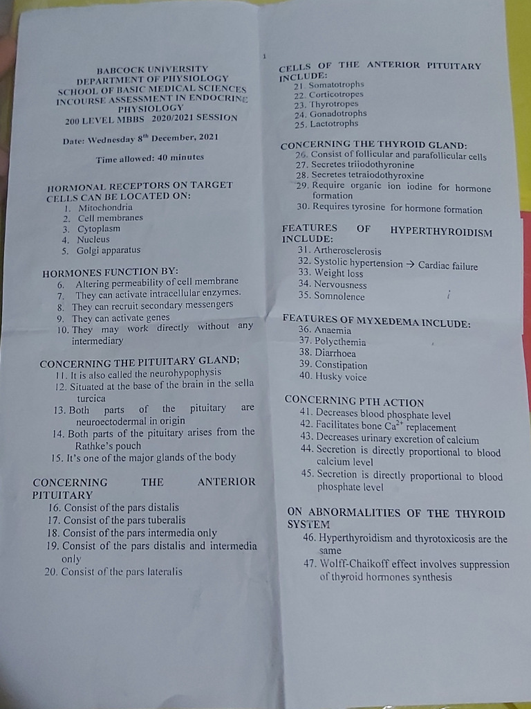 Endocrine Physiology Incourse | PDF