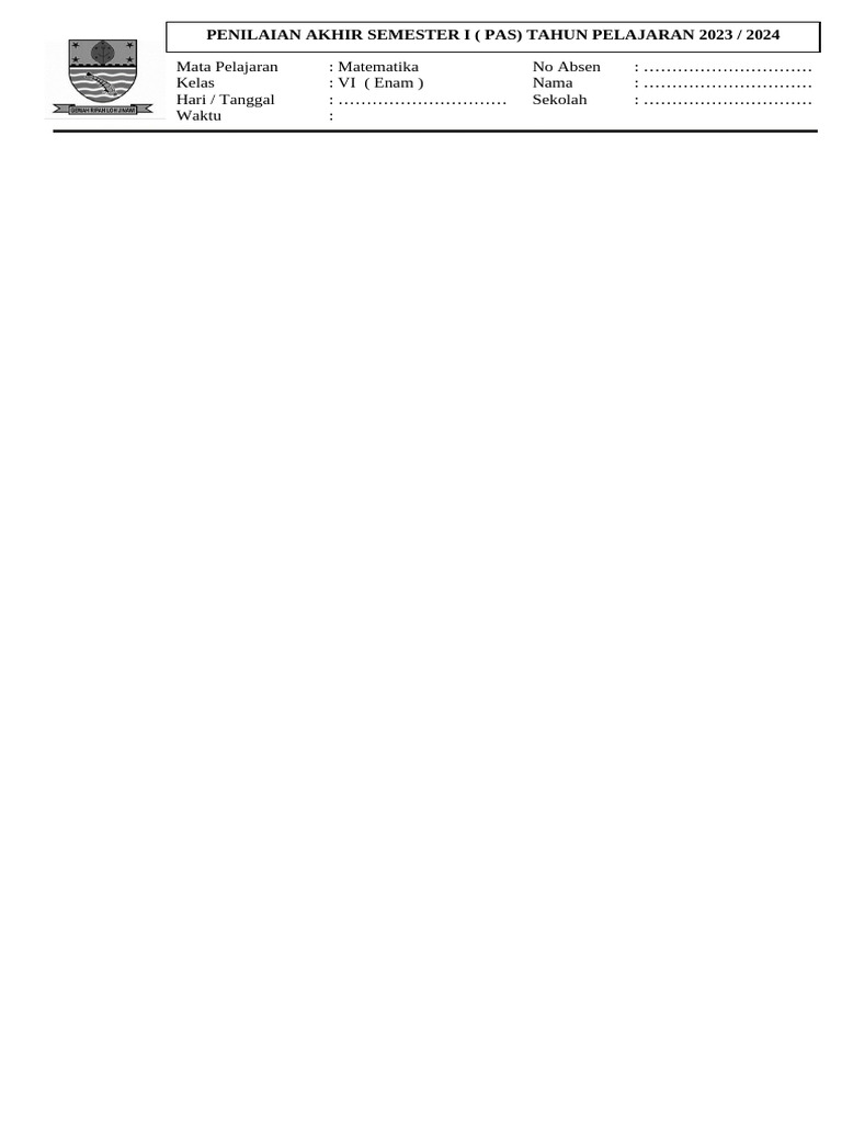 SOAL PAS MTK KLS 6 | PDF